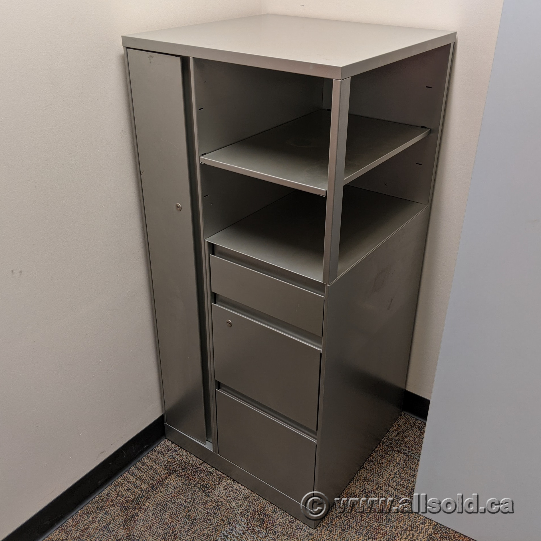 Steelcase Pewter Storage Tower with Wardrobe Shelving Filing Allsold Buy Sell Used Office Furniture Calgary